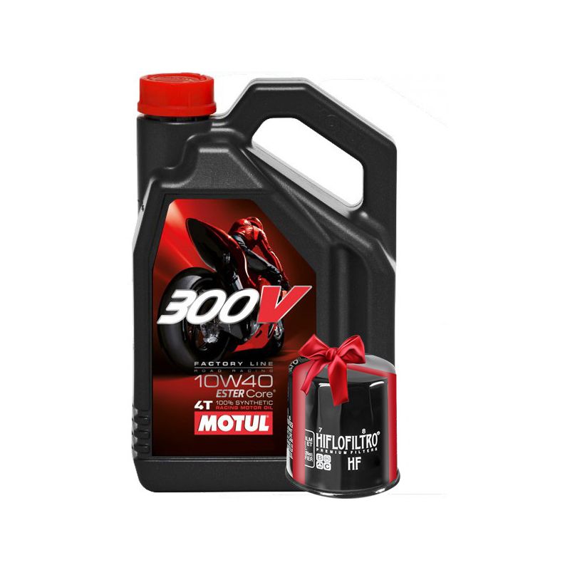 Huile moto Motul 300V 10W40 4 Litres Factory Line Road Racing + Filtre a Huile Offert