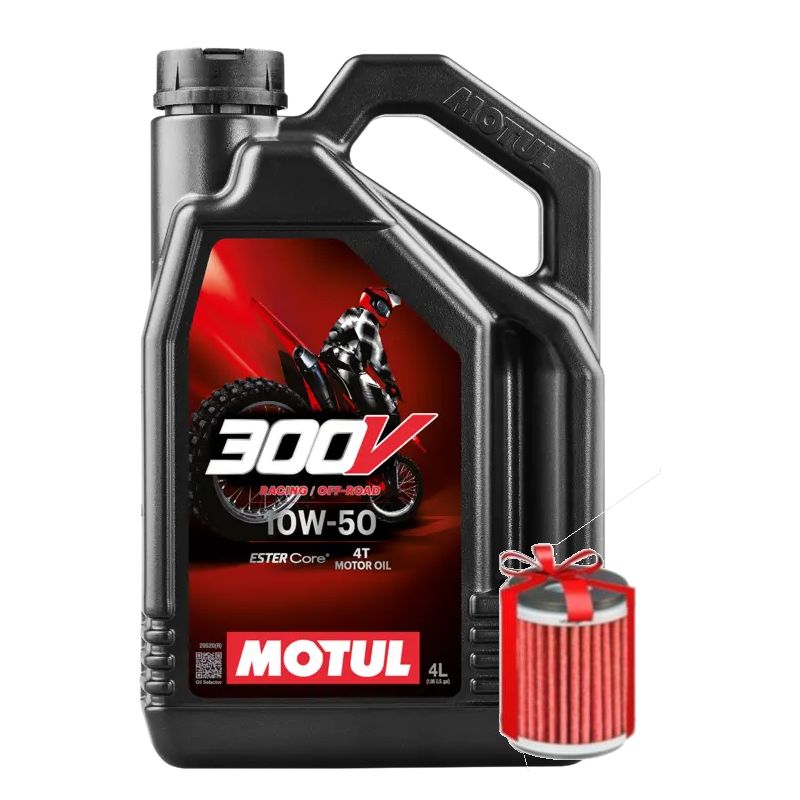Huile moto Motul 300V 10W50 OFF ROAD 4 Litres + Filtre à Huile Offert