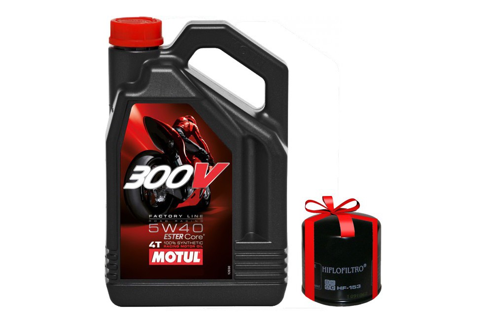 Huile moto Motul 300V 5W40 4 Litres Factory Line Road Racing + Filtre a Huile Offert - Street ...